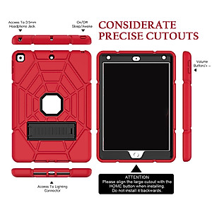 ZoneFoker for iPad 9th Generation Case, for 8th/7th Generation Case 10.2 inch 2021/2020/2019, Heavy Duty Strudy Shockproof 3-Layer Rugged Cover with Stand for Kids Boys (Red+Black)