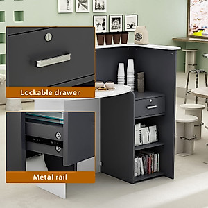 AIEGLE Reception Desk, Front Counter Desk with Lockable Drawers, for Salon Reception Room Checkout Office, White Round Table & Dark Grey Counter (50" L x 23.6" W x 43.3" H)