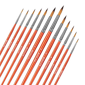 Watercolor Paint Brushes Set - 12Pcs Round Pointed Painting Brush for Acrylic, Gouache, Oil, Artist, Miniature, Model - Short Handle