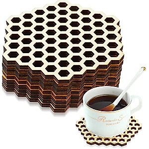 8 Pcs Honeycomb Wood Coaster Set Hollow Hex Honey Comb Wooden Coaster Hexagon Honeycomb Coasters Honeycomb Wooden Cup Cushion Mug Mats for Housewarming Gift Coffee DIY Bar Home Decor