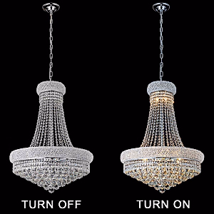 BEIRIO 13-Lights Chrome Finish Classic Empire Style K9 Crystal Chandelier Ceiling Light for Living Room Foyer Dining Room Hallway Bedroom (24×31.5 inch) New Packaging Easy to Install