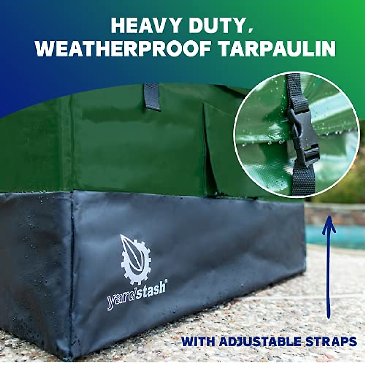 YardStash Outdoor Storage (Waterproof) - Heavy Duty, Portable, All Weather Tarpaulin Deck Box - Protects from Rain, Wind, Sun & Snow - Perfect for the Boat, Yard, Patio, or Camping – M Green