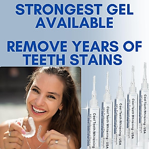Teeth Whitening Gel for Trays 5 Pcs Fast Acting Teeth Whitening Gel Refill with Strongest 44% Carbamide Peroxide Gel, 2 Bleach Trays Included for Teeth Bleach, Enamel Safe, Gluten Free and Vegan