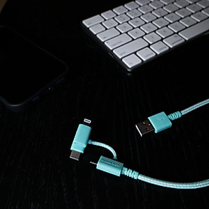 Smartish USB-C/Lightning Cable for iPhone 16/15/14 - Crown Joule - 6Foot Universal Fast Fabric Wrapped Charging Cable w/Micro-USB - Apple MFi Certified for iPhone 13/12/SE/iPad/AirPods/Android - Black