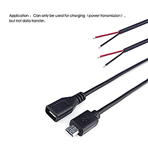 KSOPUERT 4 Pcs Micro USB to Bare Wire Open End Cable 12inch 5V 2.1A 28AWG 2 Cores Power Pigtail Repair Tin on The Tail Cable Cord DIY Black,1 Feet,2 Pcs Male Plug & 2 Pcs Female Plug Included