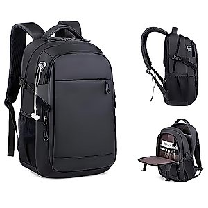 Laptop Backpack for Business Travel and College Study with Integrated USB Charging Port, Fits Laptops up to 15.6 Inch, Black, Anti-Theft, Great for Hiking, Waterproof, Scratch Resistant, Reinforced