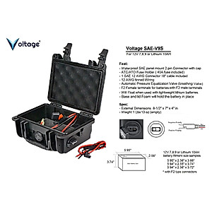 Voltage Waterproof Battery Box Enclosure with SAE Connector for 12V 9ah, 12V 8ah or Lithium 12V 10ah Batteries Kayak Fishfinder, GPS, Lighting and Outdoor Solar Systems (Single SAE Connector)