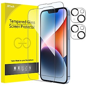JETech Full Coverage Screen Protector for iPhone 14 6.1-Inch with Camera Lens Protector, Tempered Glass Film, HD Clear, 2-Pack Each