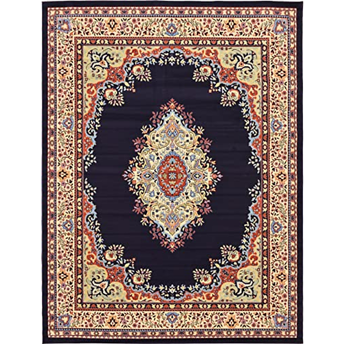 Rugs.com Amaya Collection Rug – 9' x 12' Navy Blue Medium Rug Perfect for Living Rooms, Large Dining Rooms, Open Floorplans