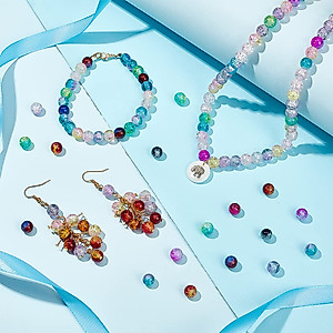 PH PandaHall 200pcs 8mm Glass Crackle Beads, 10 Color Round Beads for Jewelry Making, Bracelet Beads, Christmas Tree Ornament Beading, Mother's Day Gift