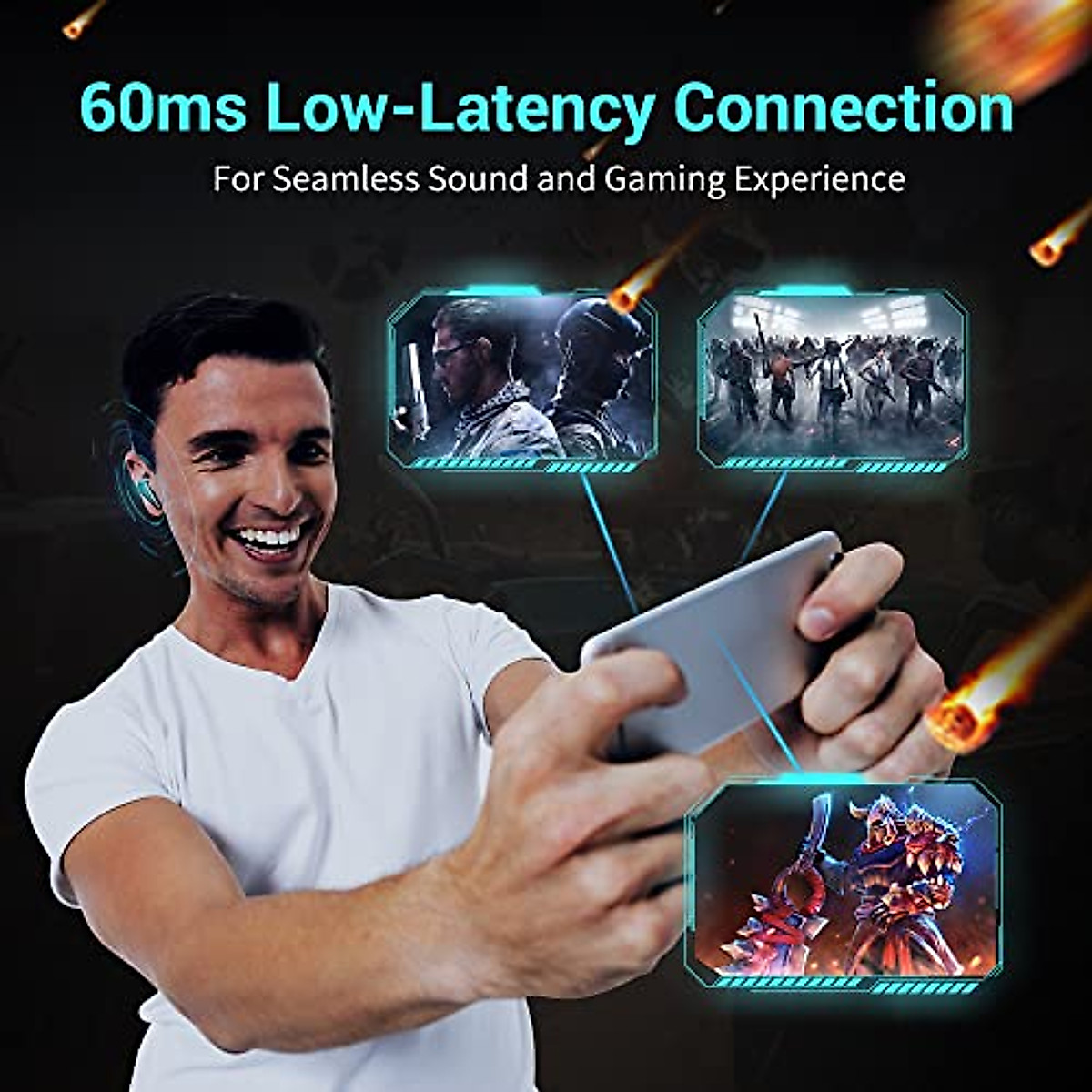 Wireless Earbuds Noise Cancelling,48 Hours Playtime Low latency Gaming Earbuds 5.3 Bluetooth Headphone IPX5 Waterproof Immersive Deep Bass Bluetooth EarBuds Compatible with Apple & Android&PS4/PS5