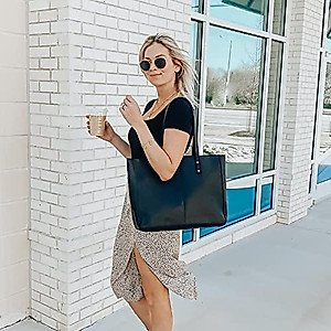 S-ZONE Women Genuine Leather Tote Bag Shoulder Handbag Version 1 Bundle with Version 2 Crossbody Purse