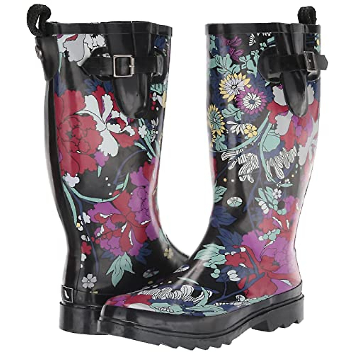 Sakroots Women's Rhythm Rain Boot, Black Flower Power, 8