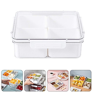 Yardwe Sealed Box with lid，1PC Reusable Snack Container with 4 Compartment Dispenser and Lid,Plastic Organizer(Square Tray)