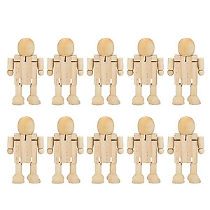 Natudeco 10PCS Toy People Set Unfinished Wood Toys Wooden Craft People Figures Unfinished Wooden Figures Kit Joint Adjustables Robot Paintable Childrens Early Learning Doll Toy Home Decoration
