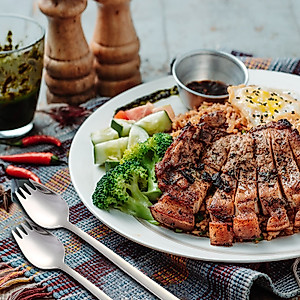 PDCTACST Metal Sporks Set of 6, 18/10 Stainless Steel Salad Spork Utensils, 7.9 Inches Long Handle Dessert Spoons, Ice Cream Spoons Salad Forks Flatware Set, for Fruit Appetizer Dessert Household Use