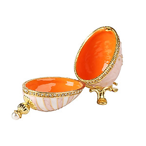 Furuida Pink Easter Egg Shape Jewelry Trinket Boxes Hinged with Love Shape Rhinestones Enamel Craft Gift for Women