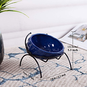 Jemirry Ceramic Elevated Cat Bowl Anti Vomiting, 15° Tilted Food and Water Cat Bowl Set, Raised Pet Bowl with Non-Slip Stand for Cat and Dog, Protect Pet's Spine, Microwave Dishwasher Safe (Sea Blue)