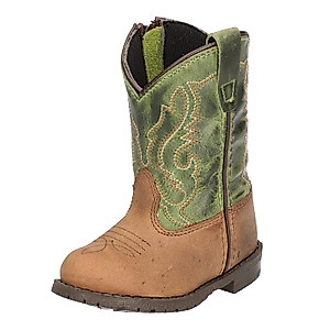 Smoky Children's Kid's Hopalong Brown Distress and Green Crackle Leather Western Cowboy Boot