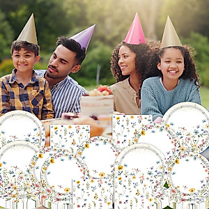 96 Pcs Wildflower Party Supplies Paper Plates and Napkins Disposable Spring Floral Baby Shower Birthday Tableware Decorations for Spring Summer Picnic Wedding Tea Party, Serve 24 Guests
