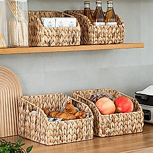 FairyHaus Wicker Baskets 2 Pack 11x9x7" & 9.5x7.5x6.5", Natural Water Hyacinth Wicker Storage Basket for Organizing, Hand-woven Big Wicker Basket with Handles, Large & Small Wicker Baskets Set for Storage Shelves
