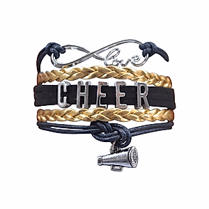 Infinity Collection - Cheer Charm Bracelet - Black and Gold Infinity Love Adjustable Jewelry in Team Colors, Cheer Jewelry and Accessories, Gift for Cheerleaders and Teams