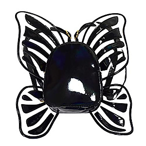 SHIAO Women's Laser Holographic Backpack Butterfly Angel Wings Casual Daypack Shoulder bag for Girls (Black)