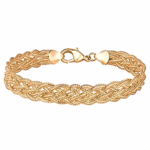 Barzel 18K Gold Plated Strand Braided Herringbone Mesh Bracelet - Made In Brazil