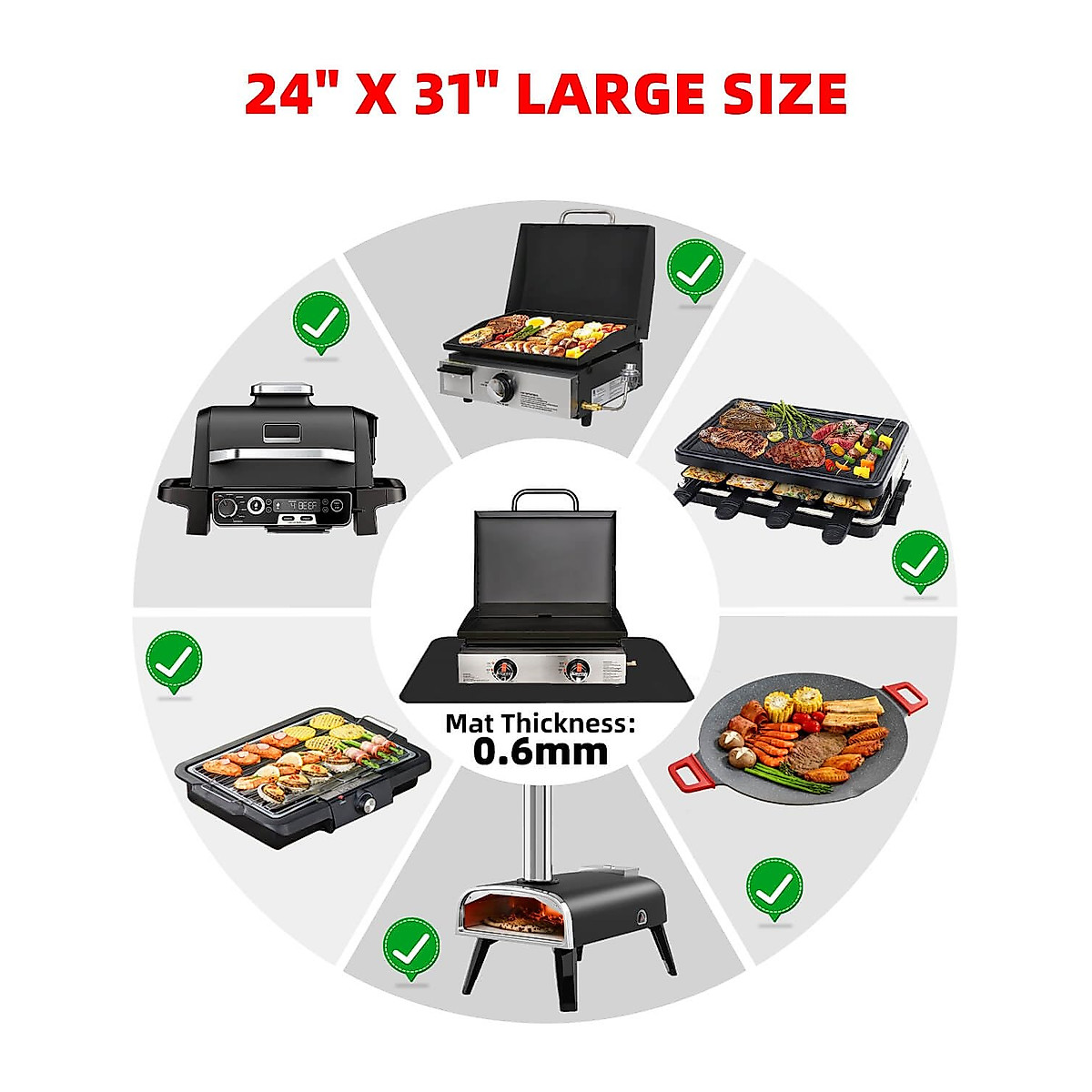 TOHONFOO 24" x 31" Grill Mat Fireproof for Outdoor Grill Protecting Prep Barbecue Table - Heat Resistant BBQ Tabletop Grilling Griddle Pad, Easy to Clean & Storage - Waterproof & Foldable, 1.2mm