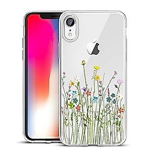 Unov Case Compatible with iPhone XR Case Clear with Design Slim Protective Soft TPU Bumper Embossed Pattern 6.1 Inch (Flower Bouquet)