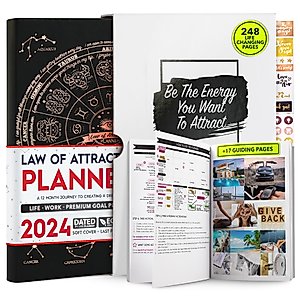 Law of Attraction Planner 2024 - Dated 2024 Planner, Hourly Planner, Daily Planner, Weekly Planner & Monthly Planner, Gratitude Journal, Positive Habit Maker, Vision Board, Stickers & Gift Box