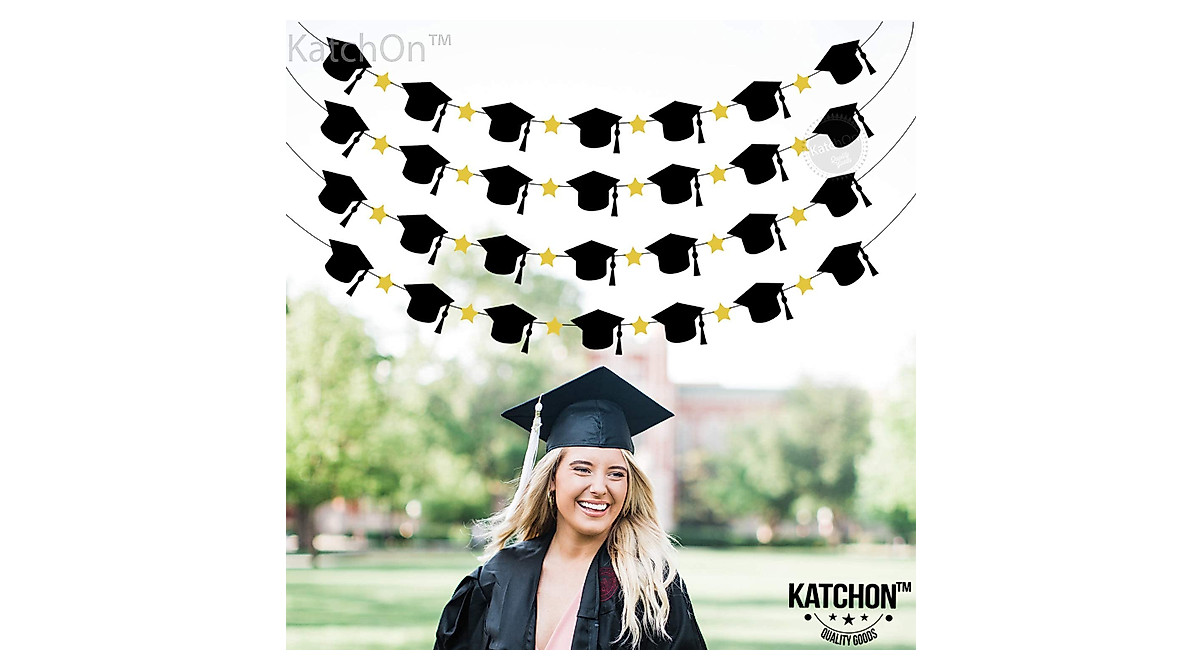 Elegant Black & Gold Graduation Garland - Ready to Hang Decor