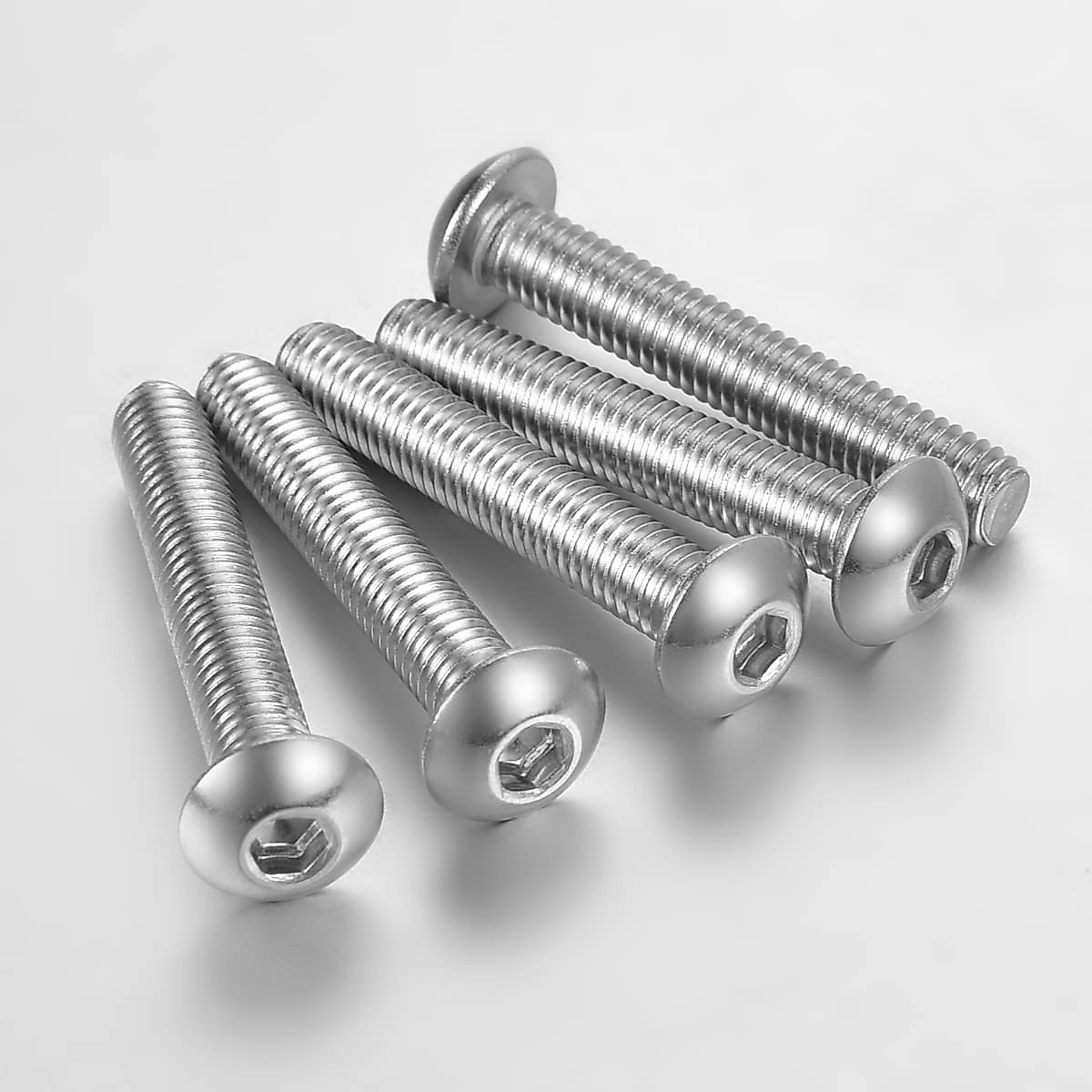 M5-0.8 × 12MM Button Head Socket Cap Screws Stainless Steel 18-8 (304), Fully Thread, Allen Hex Drive Bolts, 50PCS