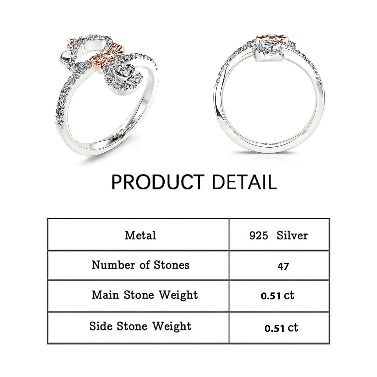 Jeulia Diamond Wedding Ring for Women: Sterling Silver Pear Cut Cute Cat Wrap Ring Lovely Cat Tail Engagement Anniversary Christmas Birthday Jewelry with Gift Box