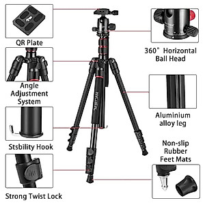 MACTREM 80" Camera Tripod, DSLR Tripod Heavy Duty for Travel, 360 ° Ball Head Professional Aluminum Tripod & Monopod with Carry Bag Compatible with Canon Nikon Sony Camcorder Phone, 33lb Load