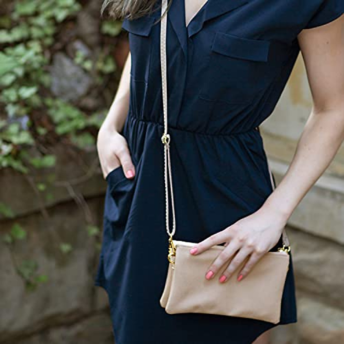 Humble Chic Vegan Leather Wristlet Wallets for Women, Phone Clutch or Small Purse Crossbody Bag, Includes Adjustable Shoulder and Wrist Straps, Tan, Nude, Beige