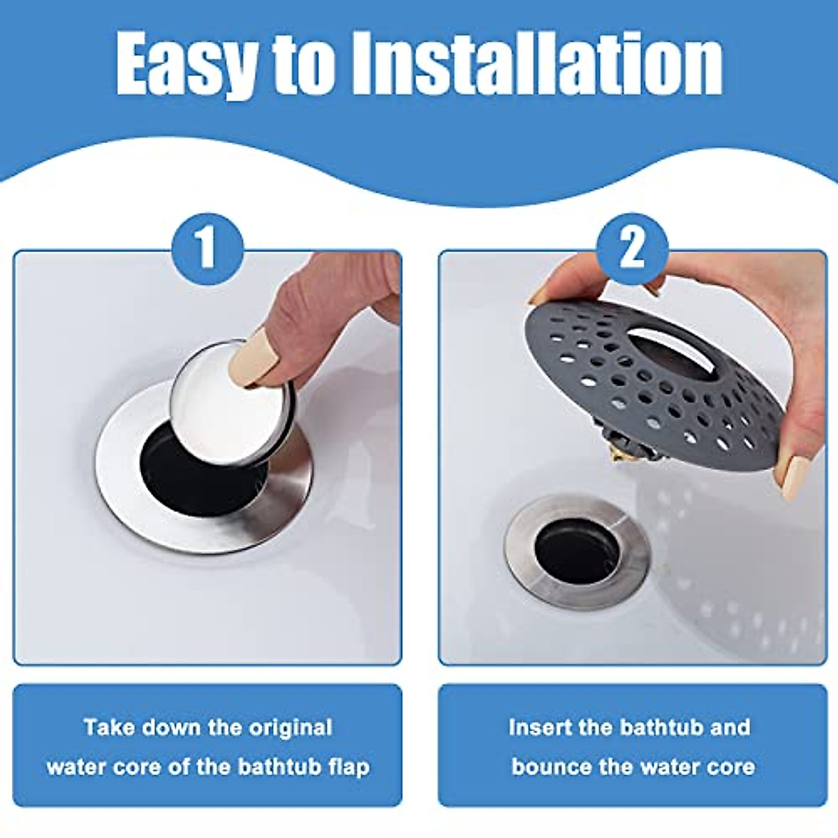 Universal Bathtub Stopper, Upgraded Bathroom Shower Drain Hairpin / with Drain Catcher / pop-up Drain Filter / for 1.6-2.0 inch Bathtub Stopper