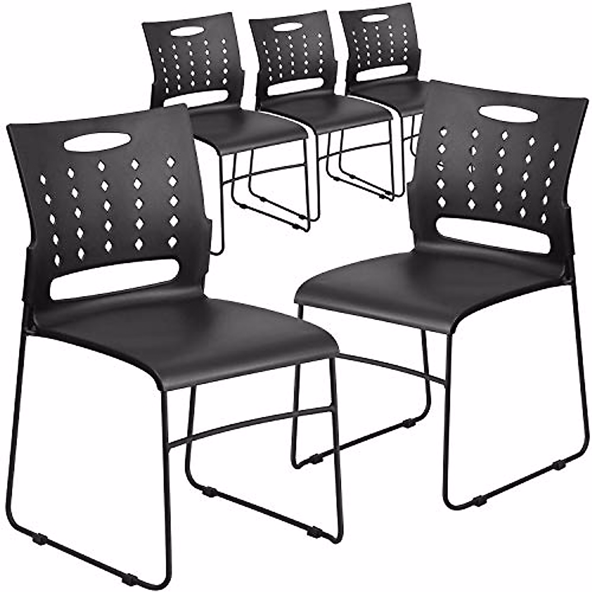 Flash Furniture Hercules Series Stacking Chairs for Waiting Rooms and Offices, Ergonomic Lobby Chairs with Contoured Air-Vent Backs, Set of 5, Black