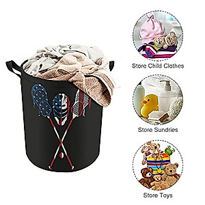 Lacrosse American Flag 4th Of July Freestanding Laundry Basket with Lid Waterproof Collapsible Large Clothes Hamper Storage with Handle and Drawstring Closure Toy Organizer Gift