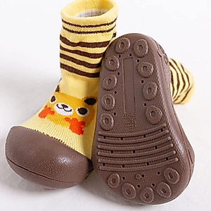 Chicone 2 Pairs Baby Socks Anti Skid Rubber Soft Sole Infant Slippers Prewalker Shoes,Red Pink,S(10-16months)