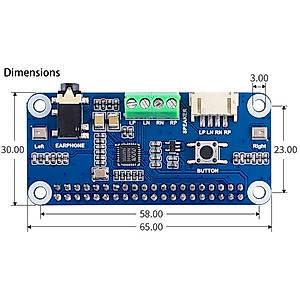 Audio HAT Module for Raspberry Pi 4B/3B+/3B/2B/B+/A+/Zero/Zero W/Pi Zero WH,WM8960 Hi-Fi Sound Card HAT Stereo CODEC, Play/Record
