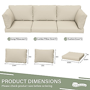 Pakunoda 8 pcs Outdoor Cushion Slipcovers Outdoor Patio Cushions Covers Replacement Waterproof with Zipper w/3 Seat Cushion Covers and 5 Backrest Pillow Covers, Covers Only