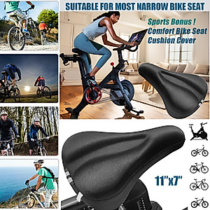 Gel Bike Seat Cushion Cover Extra Soft Padded Bike Seat Cover for Women Men, Most Comfortable Bike Accessories Fits Peloton/Mountain/Stationary/Road/Spin Class Exercise Bicycle Indoor&Outdoor Cycling