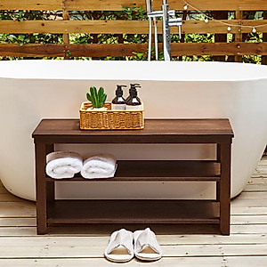 Aroktake Shoe Rack Bench, 2-Tier Wood Heavy Duty Shoe Organizer Shelf for Entryway, Living Room,Bedroom (Brown, 11.81"X31.5"X16.54")