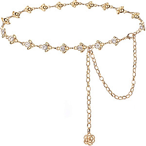 Suyi Gold Chain Belts for Women Rhinestone Waist Chain for Dress Plus Size 135CM Gold