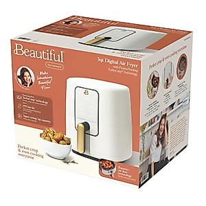 Beautiful Drew Barrymore 3-Quart Digital Air Fryer, TurboCrisp Technology, 4 Presets, 170°F-400°F, Non-Stick, Dishwasher Safe, 1200 Watt. (White Icing)