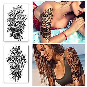 Full Arm Waterproof Temporary Tattoos 8 Sheets and Half Arm Shoulder Tattoo 10 Sheets, Extra Large LastingTattoo Stickers for Girls and Women (22.83"X7.1")