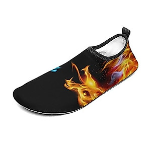 Water Shoes for Womens Mens Barefoot Quick-Dry Aqua Socks for Beach Swim Surf Yoga Exercise (Ice Blue and Red Fire Flame Dragon)