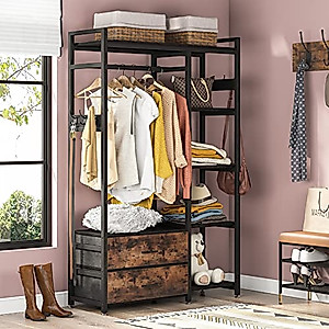Tribesigns Freestanding Closet Organizer, Clothes Rack with Drawers and Shelves, Heavy Duty Garment Rack Hanging Clothing Wardrobe Storage Closet for Bedroom, Black