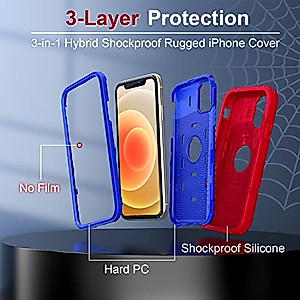 Grifobes Case for iPhone 12, Phone case iPhone 12 Pro for Boys, Thick Silicone 3-in-1, Heavy Duty Shockproof Rugged Rubber Protective Apple iPhone 6.1 inch 2020 Cover for Kids Children Men, Red+Blue